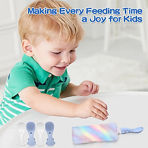 Leak-Proof Silicone Baby Spoon Topper: Easy Attach Spoons for Infant Food Pouches, Includes Baby Spoons, Spoon Silicone, and Squeeze Pouch Attachments, (Blue-White)