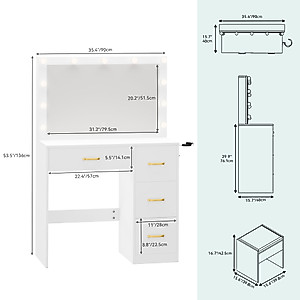 YITAHOME Vanity Desk with Large Mirror, 11 Light Bulbs, Power Outlet, 3 Lighting Modes, 4 Drawers, and Cushioned Stool for Bedroom
