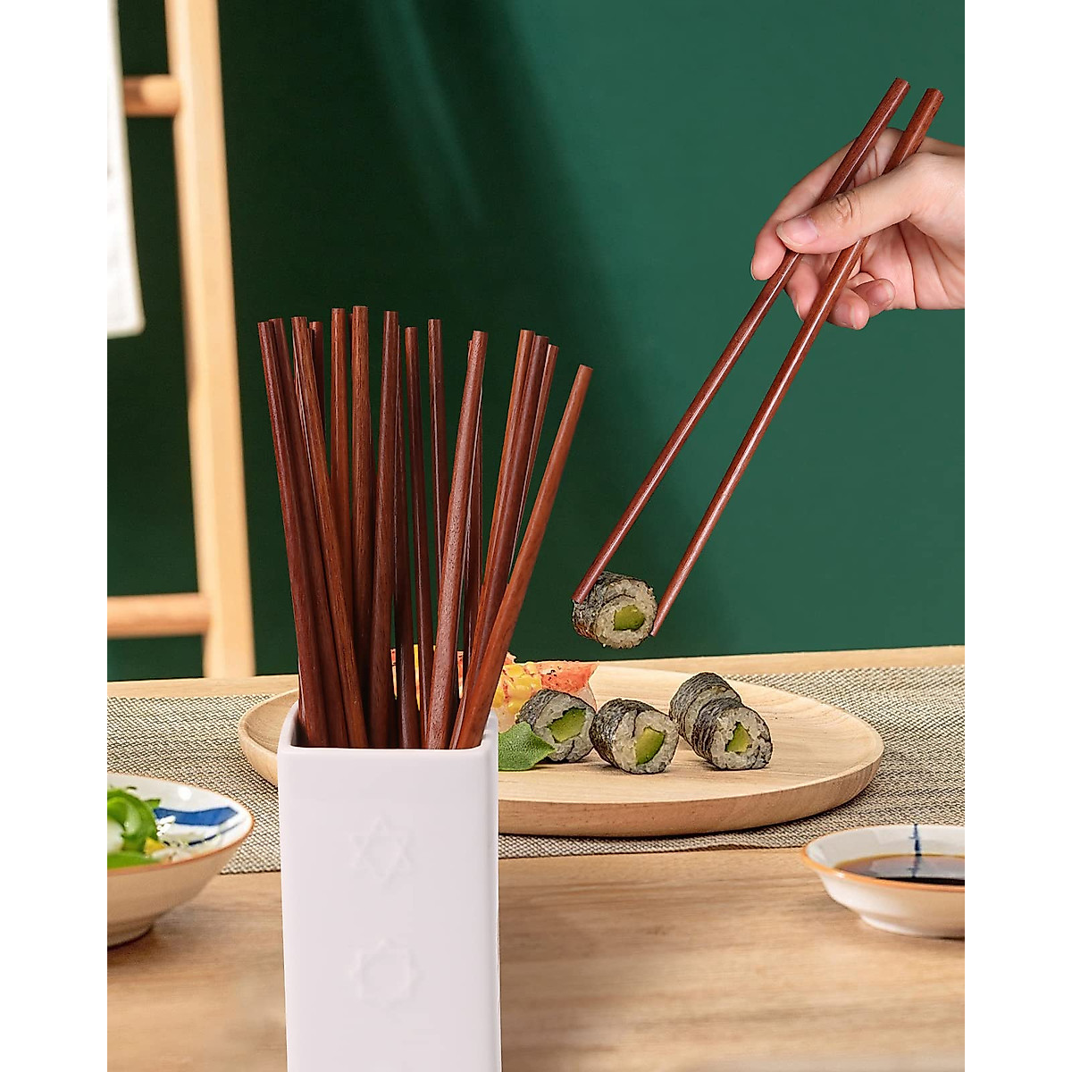 Wooden Chopsticks, Donxote 9.84 Inch Reusable Natural Healthy Chopsticks, Asian Classic Style for Dining Room, Kitchen, Japanese Noodles, Korea Gourmet, Set of 10 Pairs