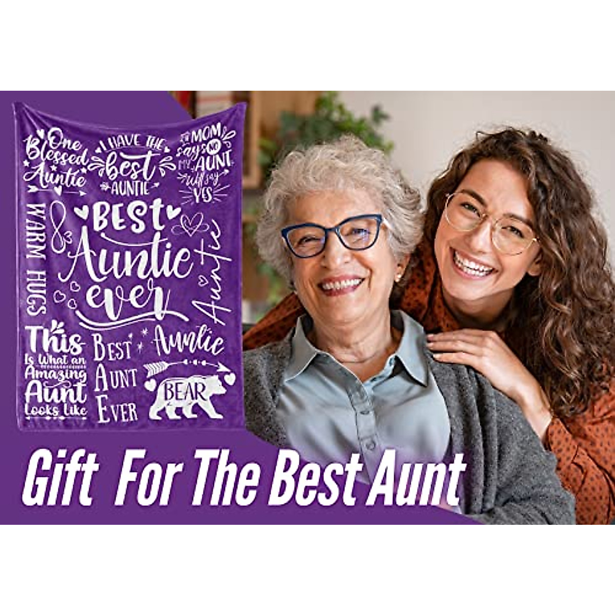 InnoBeta Aunt Gifts from Niece, Nephew, Best Auntie Ever Gifts Blanket for Aunt, Birthday Gifts Flannel Blankets for Women- 50"x 65"- Purple