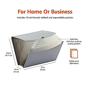 Amazon Basics Expanding Organizer File Folder, Letter Size - Black & Gray, 2-Pack