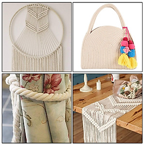 Hdviai Macrame Cord - Natural Unbleached Macrame Rope - 4 Strand Twisted Cotton Rope for Wall Hanging，DIY Craft Making，Plant Hangers，Knotting Decorative Projects (8mm x 20 Yards, White)