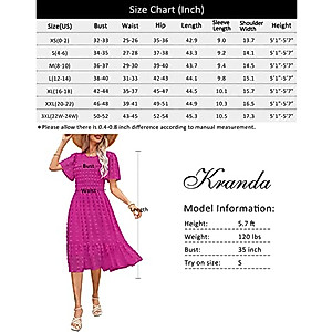 Kranda 2023 Women Summer Casual Short Sleeve Solid Midi Dress Round Neck Flutter Sleeve Smocked Ruffle Swing Flowy Swiss Dot Hot Pink Dress XL
