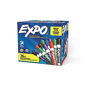 EXPO Low Odor Dry Erase Marker | Chisel Tip Markers | Whiteboard Markers, Assorted, 36 Count