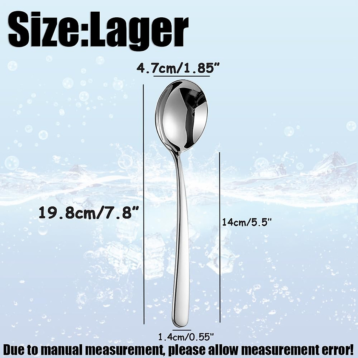 Wenkoni Soup Spoons, 4-Piece Large Round Spoons,7.8 inch SUS 304 Stainless Steel Bouillion spoons