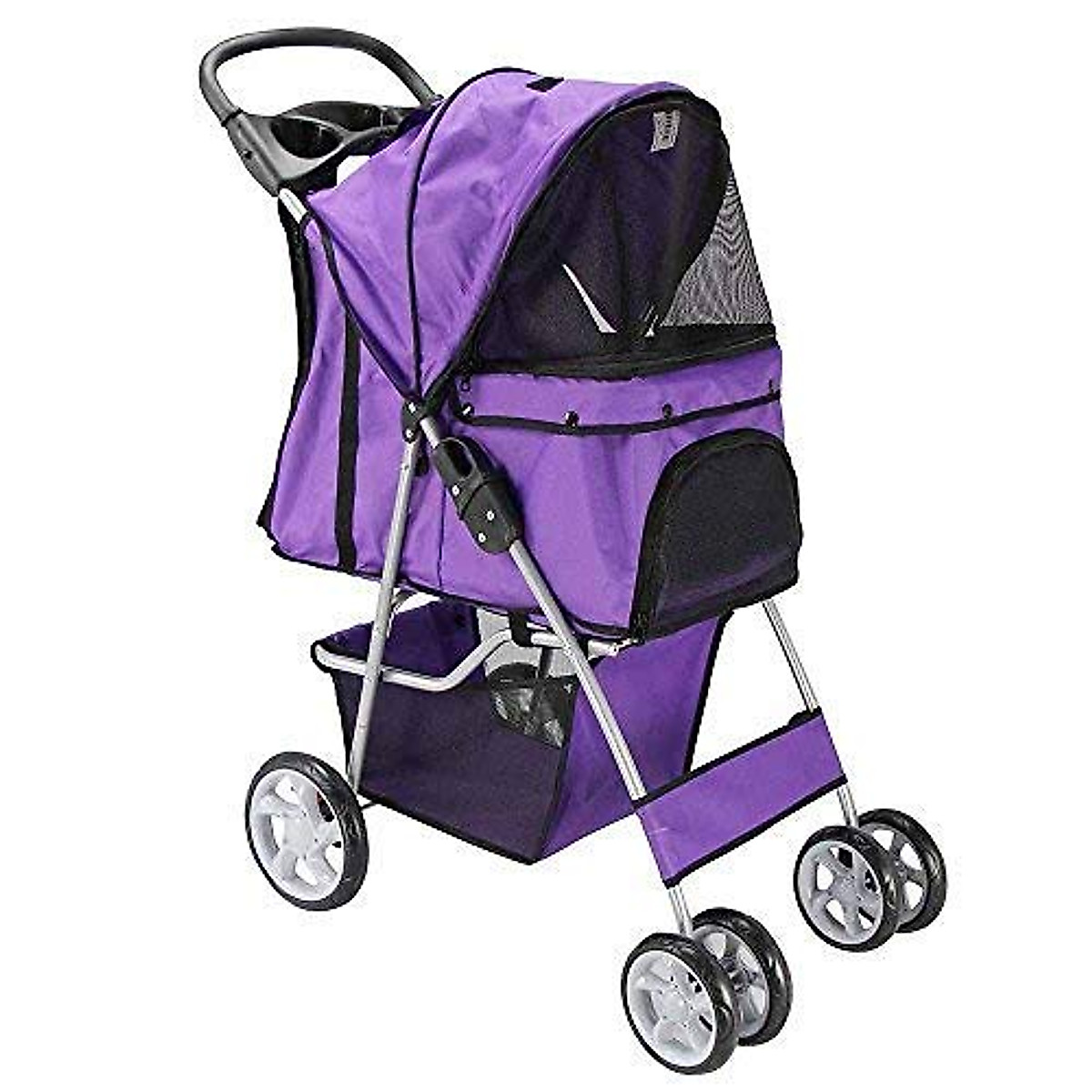 Paws & Pals Pet Stroller Cat/Dog Easy to Walk Folding Travel Carrier Carriage, Lavender Purple