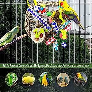 Parrot Toys Bird Foraging Toys, Seagrass Woven Climbing Hammock Net with Colorful Chewing Toys, for Lovebird Parakeets Cockatiel Conure Budgie,Cockatoo