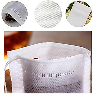 300 piece disposable tea bag with drawstring for loose tea, empty tea bag of wood pulp material,Tea filter bag with free tea spoon, suitable for loose tea, coffee, spices, herbs (3.54 x 2.75 inch)
