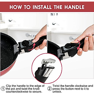 Almcmy Nonstick Frying Pan Set 2 Piece, 10 Inch & 11.6 Inch Nonstick Skillet with Detachable Handle, Induction Pots and Pans, Removable Handle Cookware, Oven Safe, Dishwasher Safe, Red