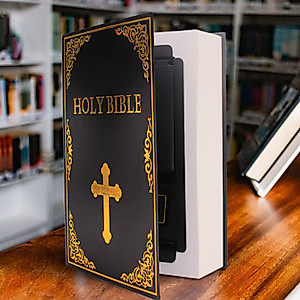 Leather Book Safe (Size 10.79"×7.72"×1.97") Real Paper Secret for Jewelry, Money and Cash, Diversion Book Safe,Hollow with Hidden, Combination Lock (L, Bible-Combination)