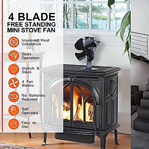 HAWCAFU Wood Stove Fan Heat Powered Fireplace Fan 4 Blades Fire Fan Wood Buring Stove Top Fan for Wood/Log Burner/Fireplace