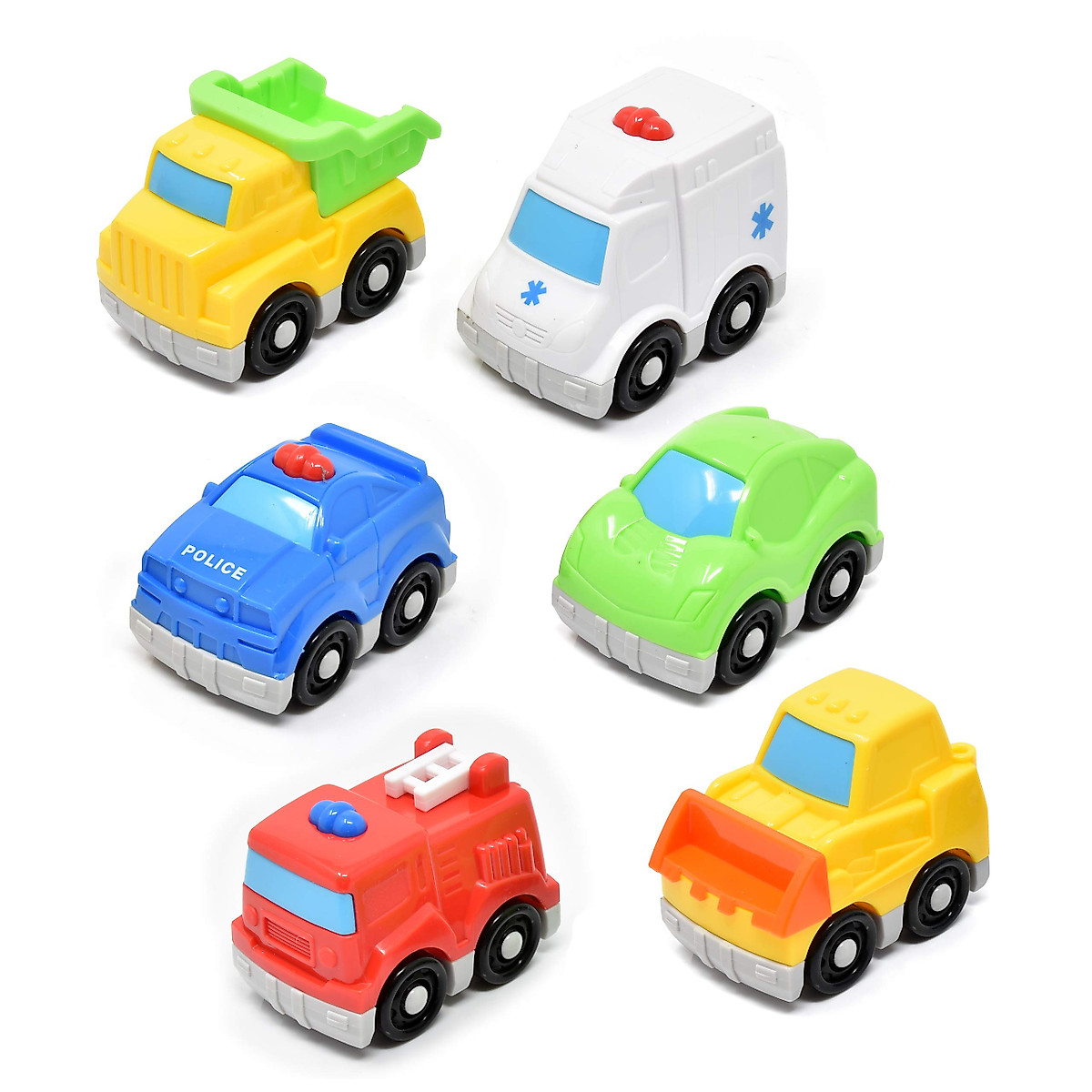 Number 1 in Gadgets Mini Toy Vehicles for Toddlers, 6 Pack Dump Truck Car Fire Truck Construction Police Ambulance Plastic Cars Play Kit Set