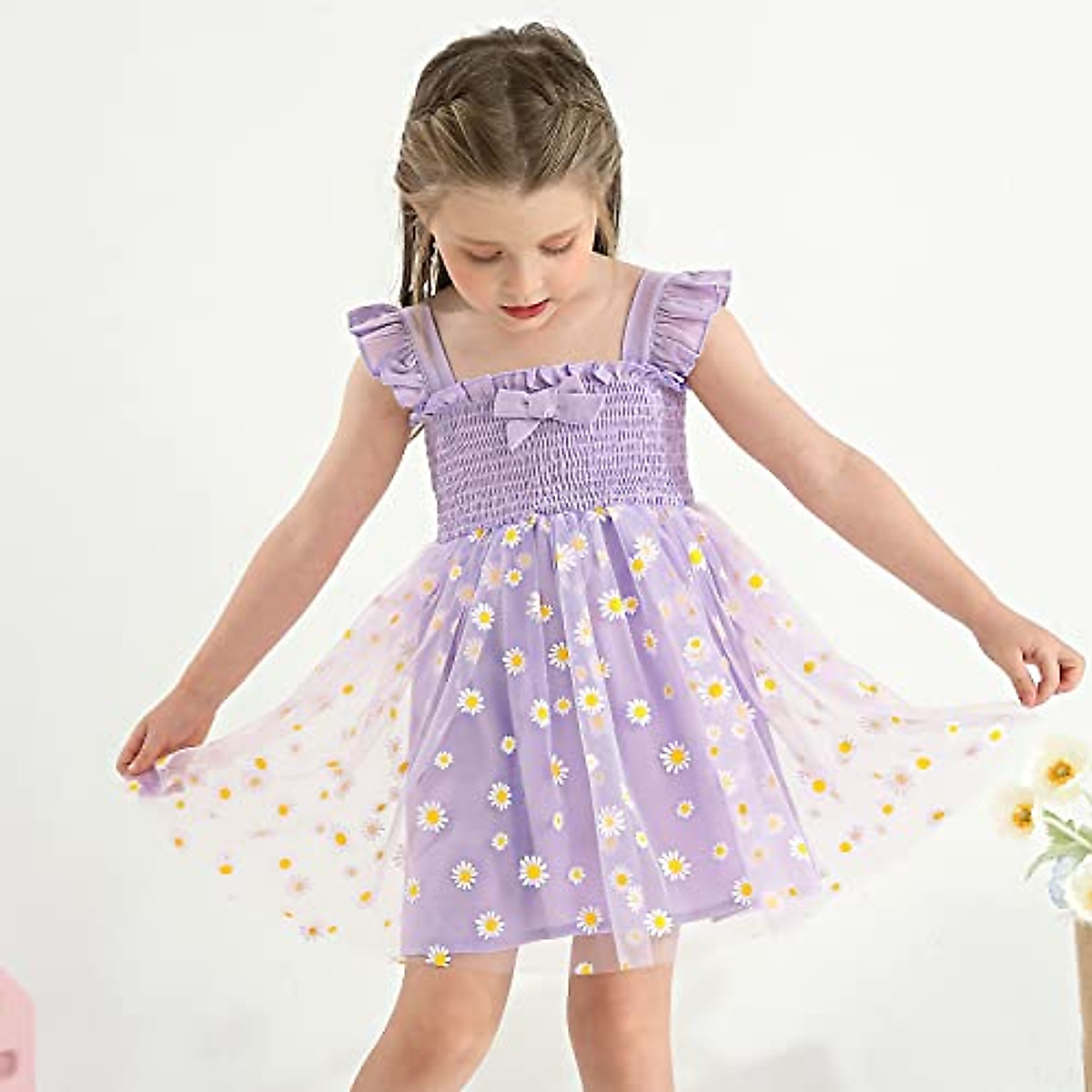 URMAGIC Toddler Girls Ruffle Sleeveless Dresses Daisy Solid A-line Summer Casual Party Sundress 12M-5Y