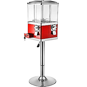VEVOR Gumball Machine with Stand, Red Quarter Candy Dispenser, Rotatable Four Compartments Square Candy Vending Machine, PC & Iron Large Gumball Bank Adjustable Dispenser Wheels for 1 inch Gumballs