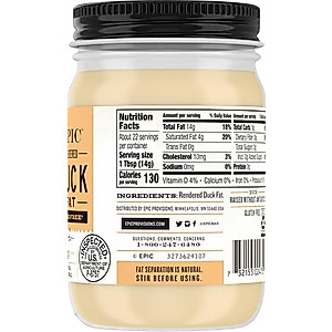EPIC Rendered Duck Fat, Keto Friendly, Gluten Free, 11 oz Jar