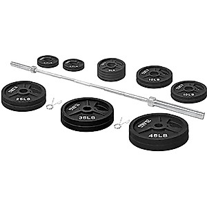 Signature Fitness Cast Iron Olympic 2-Inch Weight Plates Including 7FT Olympic Barbell, 325-Pound Set (280 Pounds Plates + 45 Pounds Barbell), Multiple Packages, Style #7