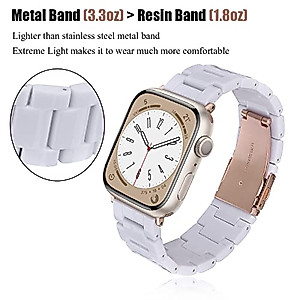 V-MORO Resin Band Compatible with Apple Watch Bands Series 8/7 41mm 40mm 38mm iWatch 6/5/4/3/2/1/SE with Stainless Steel Buckle Replacement Wristband Strap Women Men(White-tone, 38mm/40mm/41mm)