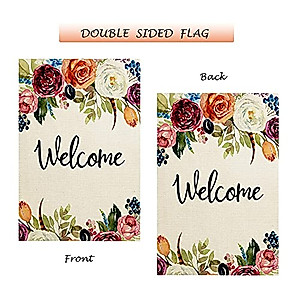 Guaikeai Floral Flower Blossom Welcome Garden Flag 12 x 18 Inch Double Sided Outside Decor for Home Yard Farmhouse