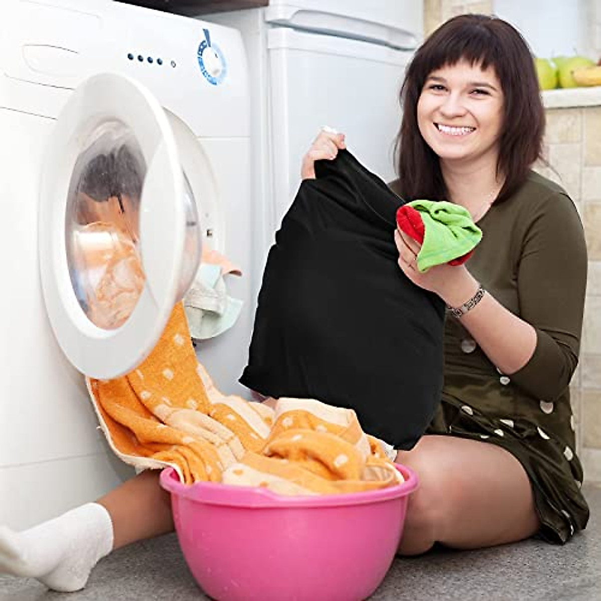 2 Pcs Large Travel Laundry Bag Washable Waterproof Wet Dry Bag Large Dirty Clothes Bag Bathing Suit Workout Bag for Gym Clothes Laundry Wet Clothes Swimming Yoga (Solid Black)