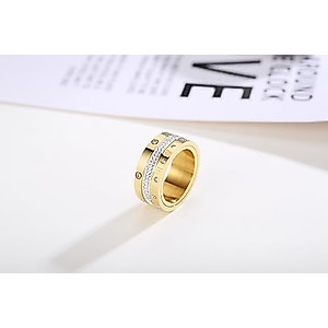 Anxiety Fidget Ring Love Friendship Gold Rings for Women 14K Gold Plated Titanium Steel Dainty Cubic Zirconia Rings Stacking Bands 3 In 1 Spinner Rings for Men Valentines Day Mother's Day Christmas Day Best Gifts (God, 7)