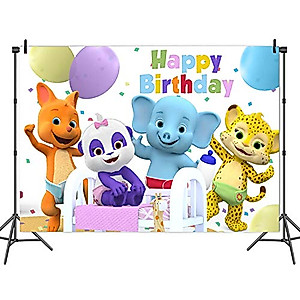White Photo Background Balloon Confetti Cartoon Baby Animals Vinyl 7x5ft Word Party Photography Backdrop for Baby Kids Happy Birthday Party Banner Supply Photo Booth Candy Table Decorations