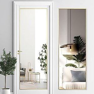 Otlsh 14"×48" Door Mirror,Full Length Mirror, Over The Door, Wall Mirror, Thin Frame, Aluminum Alloy, for Bedroom, Living Room, Entryway -Gold