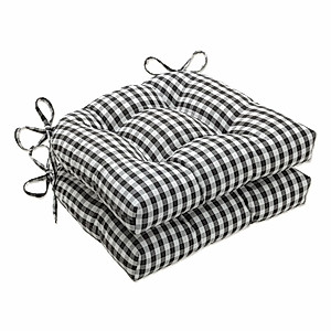 Pillow Perfect Outdoor/Indoor Dawson Pewter Chair Pads, 15.5" x 16", Black 2 Count