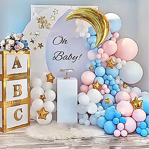 Pink and Blue Latex Balloons, 50 Pack 12 inch Pink Blue White Party Balloons with 33ft Ribbon for Gender Reveal Baby Shower Birthday Bridal Shower Wedding Party Decorations Supplies