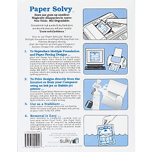 Sulky Paper Solvy Water Soluble Fabric stabilizer, 8, White