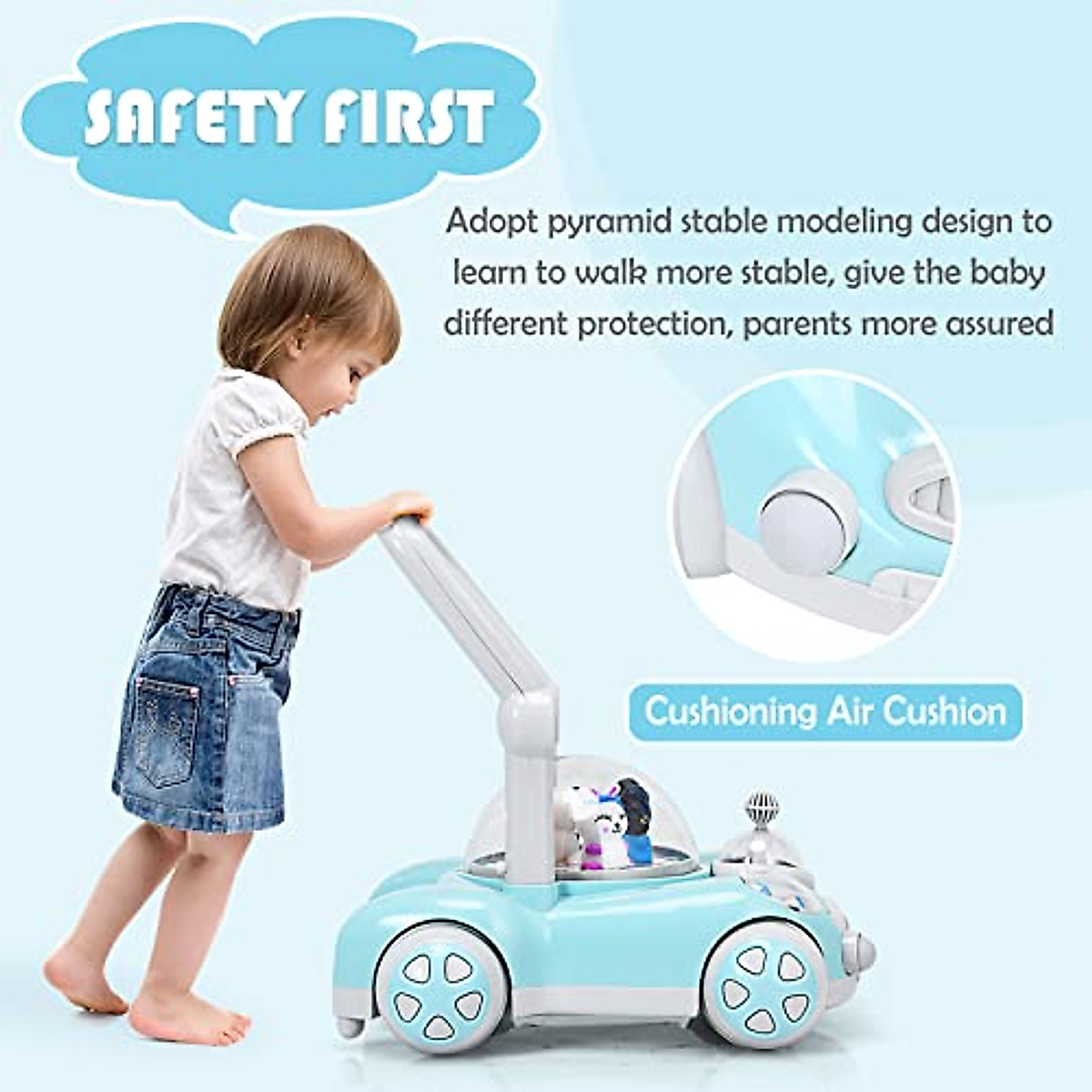 INFANS Baby Walker for Boys Girls, Activity Push Walker for Infants, Kids Early Educational Activity Center with Lights& Music, Learning Walking for Infants and Toddlers Over 12 Months (Blue)