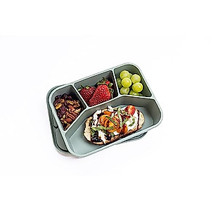 Spoondrift Eco-Friendly Leak Proof Silicone Bento Box Lunch Box, For Child And Adult, 4 Compartment, Choose from 6 Colors, Includes one box (Sage)