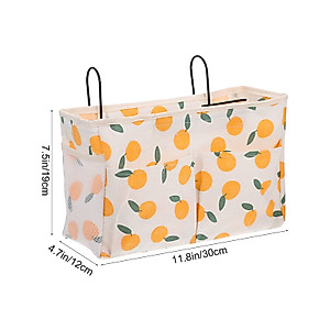 ARTIBETTER Fruit Hanging Basket Orange Bedside Cotton Linen Hanging Storage Bag Bed Storage Pocket Organizer Pouch Diaper Stacker for Bed Crib Craddle Baby Clothes Organizer Storage Bed Frame