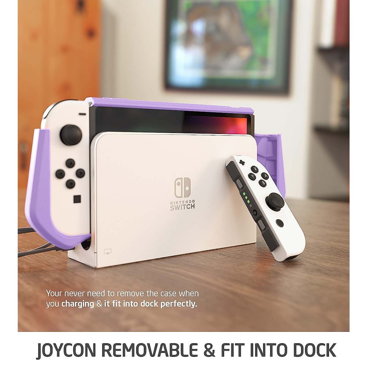 Mumba Dockable Case for Nintendo Switch OLED 2021, [Blade Series] TPU Grip Protective Cover Accessories Compatible with Nintendo Switch OLED 7 Inch and Joy-Con Controller (BBPurple)