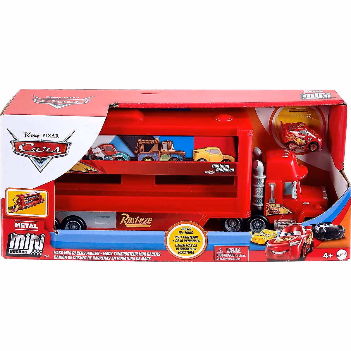 Mattel Disney and Pixar Cars Mini Mack Racers Hauler & 1 Toy Car, Transporter Truck Holds 18 Minis, Collectible Set