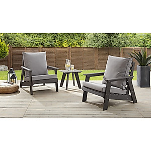 Inspired Home Estefany Outdoor - 3Pc Seating Group | Strong & Durable | Fade Proof with Washable Cushions | Dark Gray