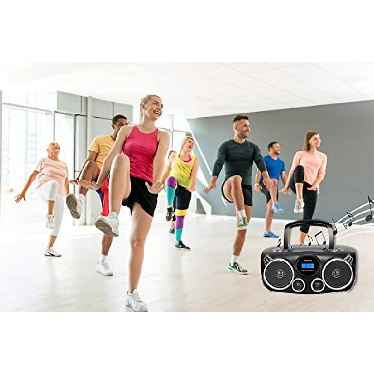 RIPTUNES Portable CD Player Bluetooth Stereo Sound System Digital AM FM Radio, MP3 CD Boombox USB SD PALYBACK with Enhanced Bass, Aux in, Headphone Jack, CD-R/CD-RW Compatible LCD CLOCK Display, Black