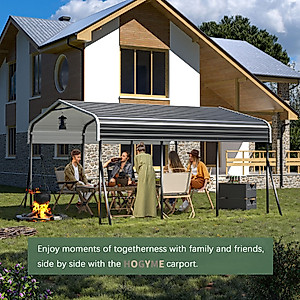 HOGYME Carport 10x15 FT Heavy Duty Carport Canopy with Updated Frame Structure Galvanized Steel Roof and Enhanced Base, Metal Carport Garage for Pickup, Boat, Car and Tractors, Grey