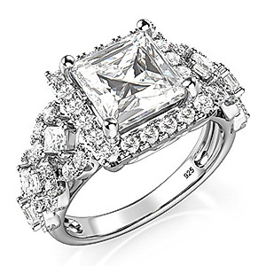 Metal Factory Sz 6 Sterling Silver 925 Princess Cut CZ Cubic Zirconia Halo Engagement Ring