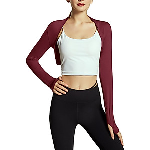 Women Long Sleeve Sports Bolero Shrug Cropped Open Front Cardigan Jacket Athletic Pullover Shrug Sun Protection Bolero Shrug Quick Dry for Pilates Yoga Ballet