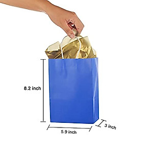 Small Royal Blue Paper Bag with Handle Party Favours Bag 8.2x5.9x3 inch for Birthday Wedding Baby Shower 4th July Recycled Bag, Pack of 12