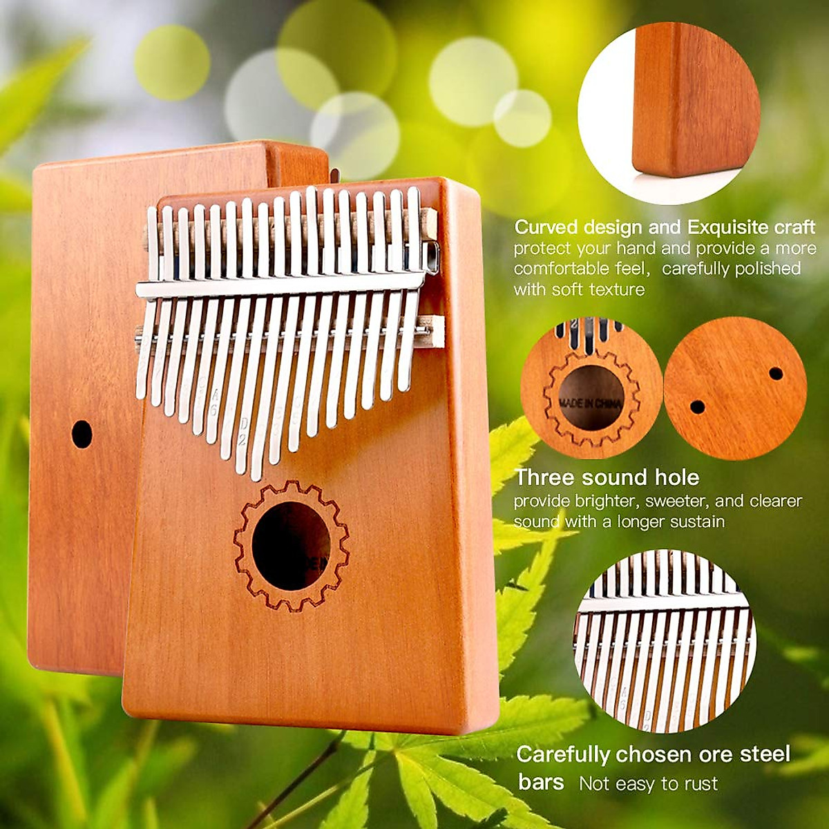 Handmade Gift, Kalimba Thumb Piano, Portable Finger Piano, Mini Musical Instrument with Bag including Study Instruction and Tune Hammer