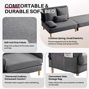 Redlife Oversized Sofa Chair, Convertible Sleeper Sofa, 3-in-1 Convertible Sofa Bed Folding Sleeper Bed Chair, Oversized Comfy Single Sofa Couch with 4 Pillows for 650lbs Big Man (Grey)