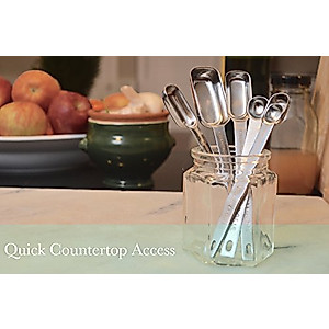 MEKBOK Heavy duty stainless steel metal measuring spoon for dry or liquid, suitable for seasoning pot, perfect for baking and cooking-professional quality, engraved in US and metric sizes (6 pieces)