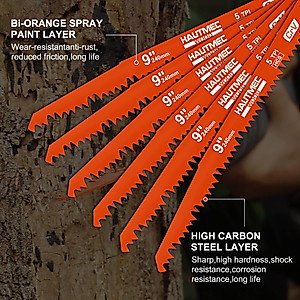 HAUTMEC 9 Inch Reciprocating Saw Blades,Sawzall Blades,Pruner Saw Blades 6 Piece Set for Wood and Trimming Cutting HT0167-CT