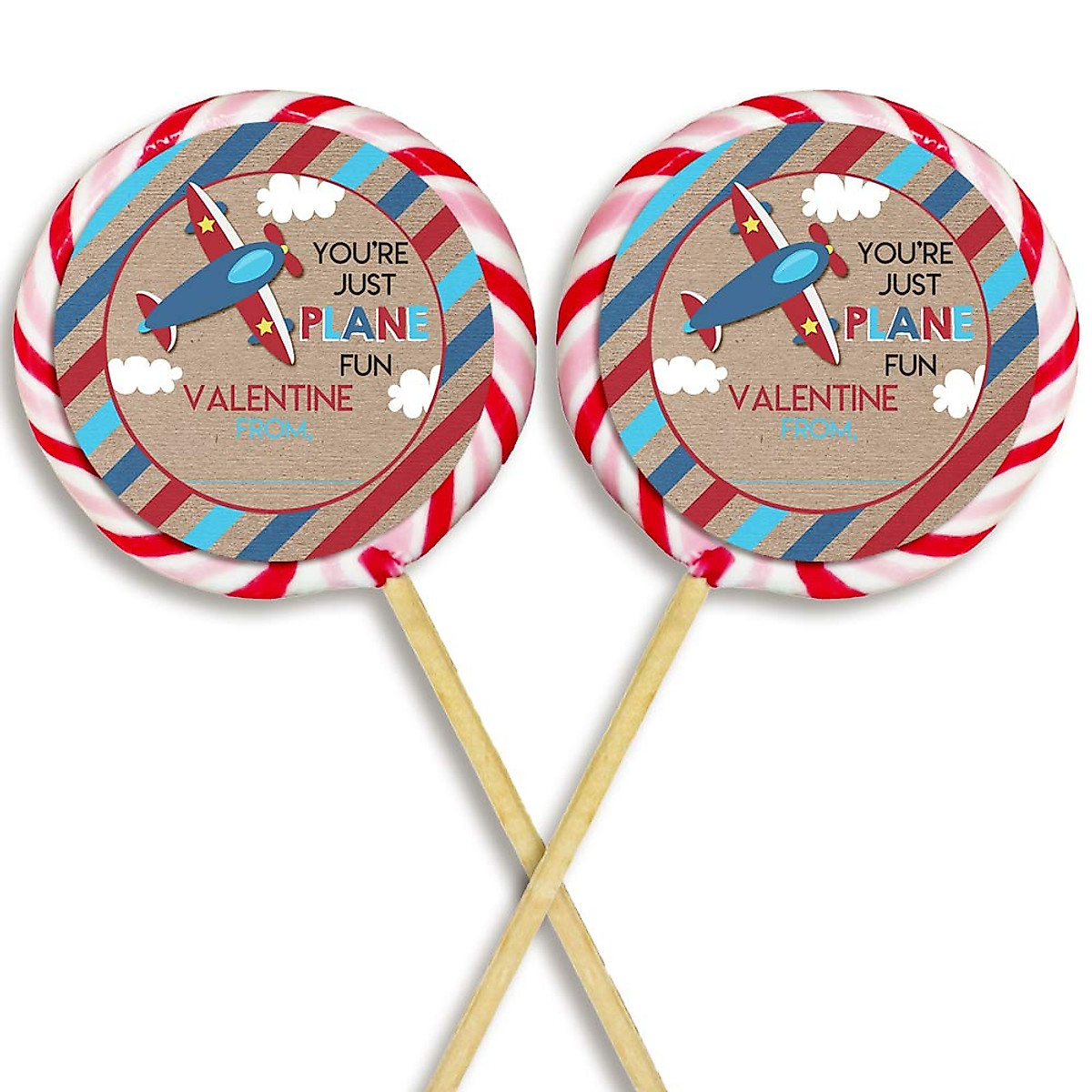 You’re Just Plane Fun Airplane Valentine Party Favor Sticker Labels for Boys, 40 2" Party Circle Stickers by AmandaCreation, Great for Classroom Valentines, Envelope Seals, Gifts & Treats