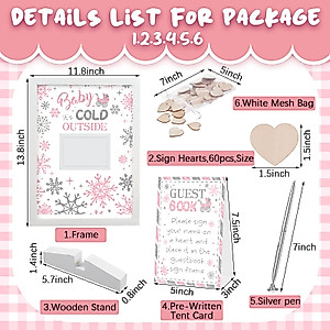 Taiyin 65 Pcs Baby Shower Guest Book Alternative Baby It's Cold Outside Snowflake Baby Shower Favors Picture Frame Baby Shower Decors for Baby Shower Birthday Christmas(Pink Theme Style)