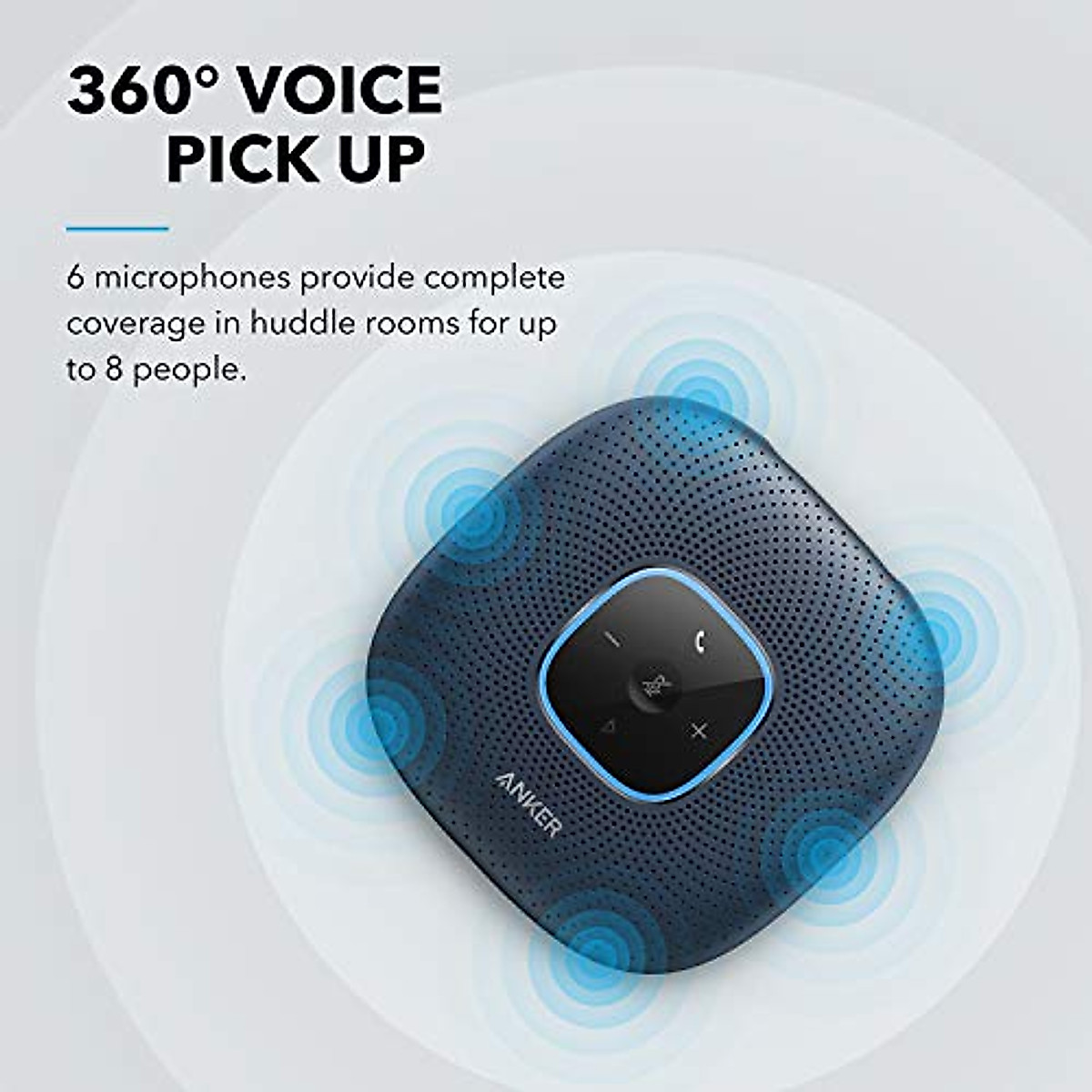 Anker PowerConf Bluetooth Speakerphone, 6 Mics, Enhanced Voice Pickup, 24H Call Time, Bluetooth 5, USB C, Zoom Certified Bluetooth Conference Speaker, Compatible with Leading Platforms For Home Office