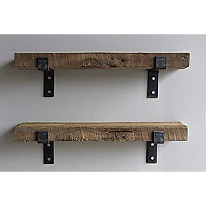 Reclaimed Wood Accent Shelves Rustic Industrial - Amish Handcrafted in Lancaster County, PA - Set of Two | 24 Inches, (Genuine Salvaged/Reclaimed with Raw Metal Brackets) (Natural 24" x 7" x 2")