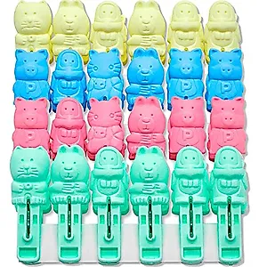 Foshine Clothespins 48pack Clothes Clips Cute Sturdy Cartoon cat Monkey Clothes pins Plastic Pegs Clothespin Laundry Windproof Clothespin Photo Paper Pegs Craft Clips Painting Display Pegs Kitchen
