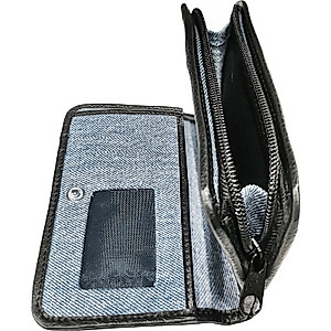 Bijoux de Ja Upcycling Blue Denim Bifold Money Zip Coin Card Holder Organizer Compact Wallet for Women